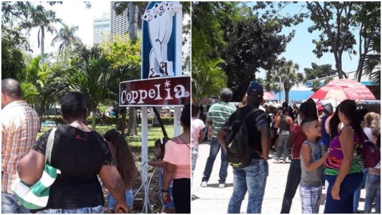 Largas colas en la heladería Coppelia el día de su apertura