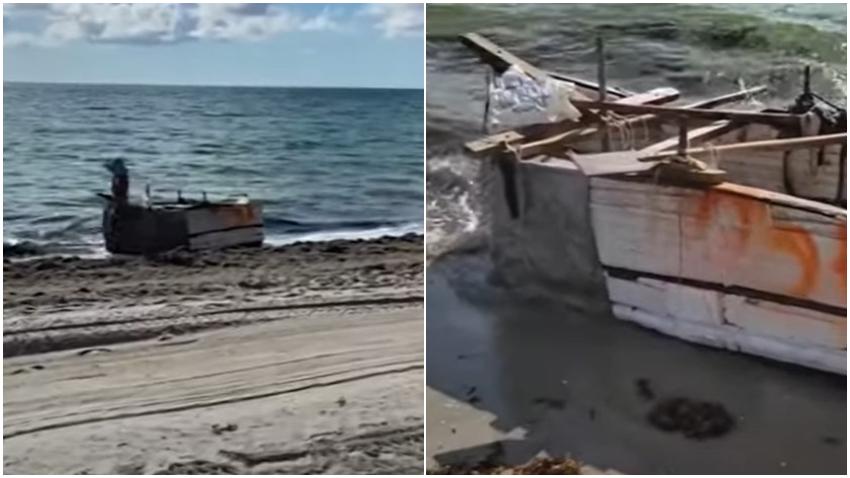 Llega a la playa en Hollywood Beach una balsa usada por cubanos