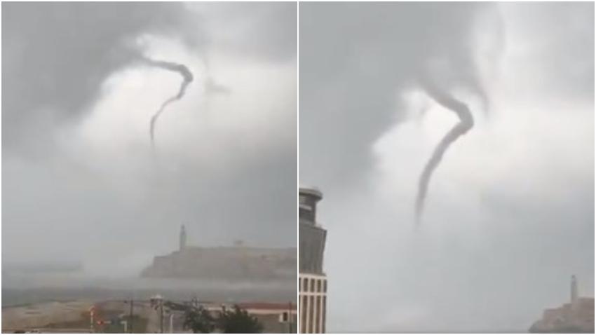 Tromba marina vista desde La Habana ante la llegada del primer frente frío de la temporada